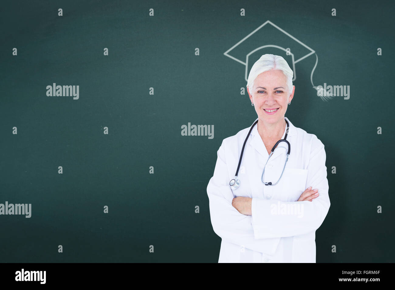 Composite image of smiling doctor with stethoscope Stock Photo - Alamy