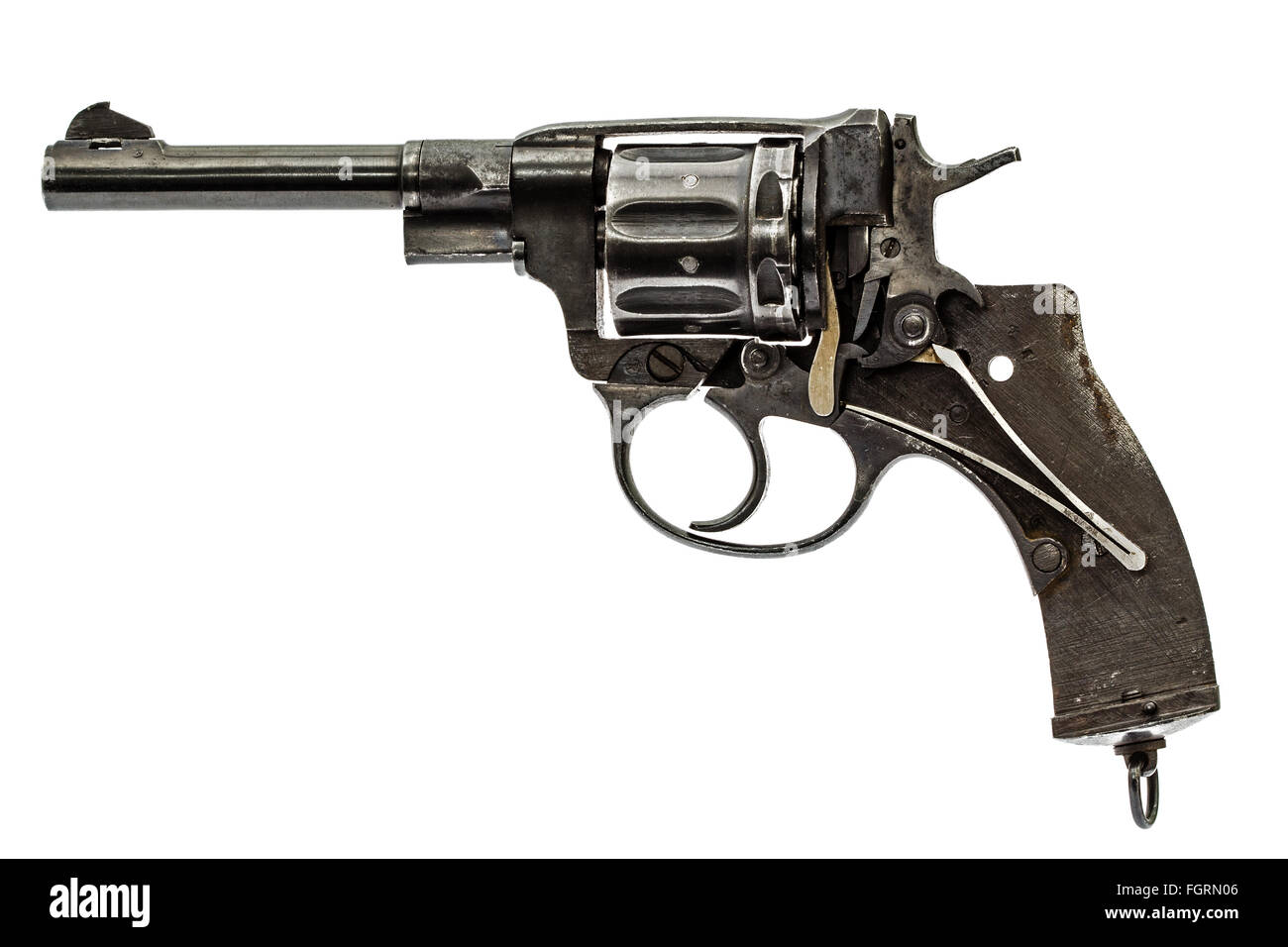 Disassembled revolver, pistol mechanism, isolated on white background ...