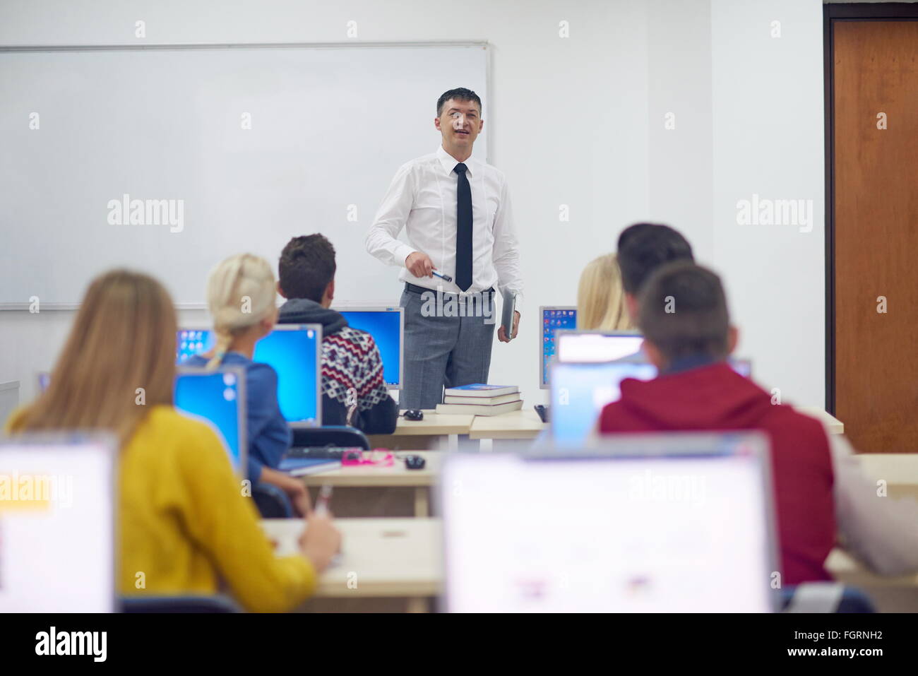 students with teacher in computer lab classrom Stock Photo - Alamy
