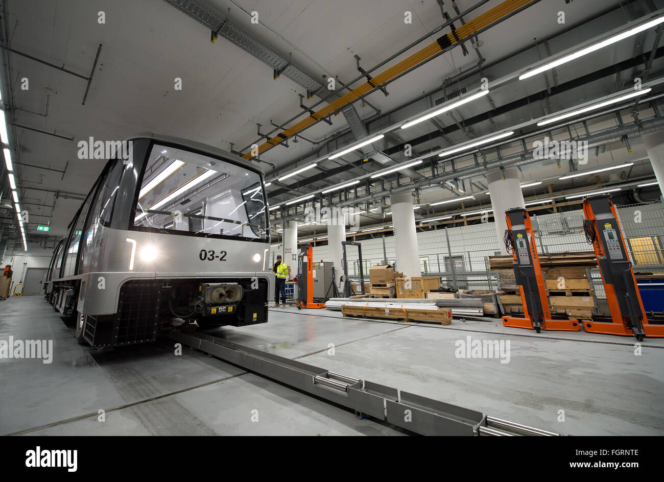 Munich, Germany. 22nd Feb, 2016. A driverless subway seen prior to a ...