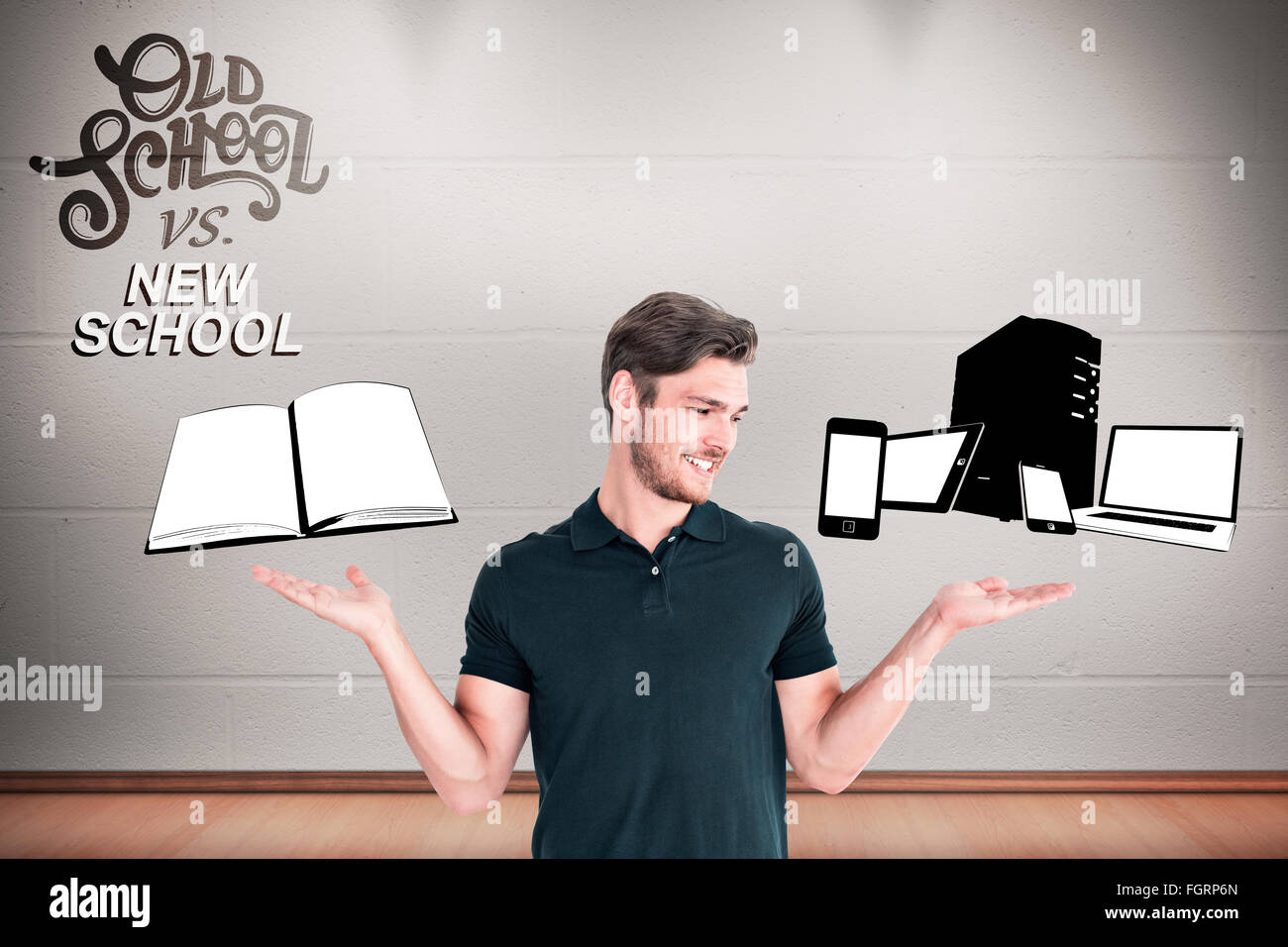 Composite image of handsome young man holding his hands out Stock Photo ...