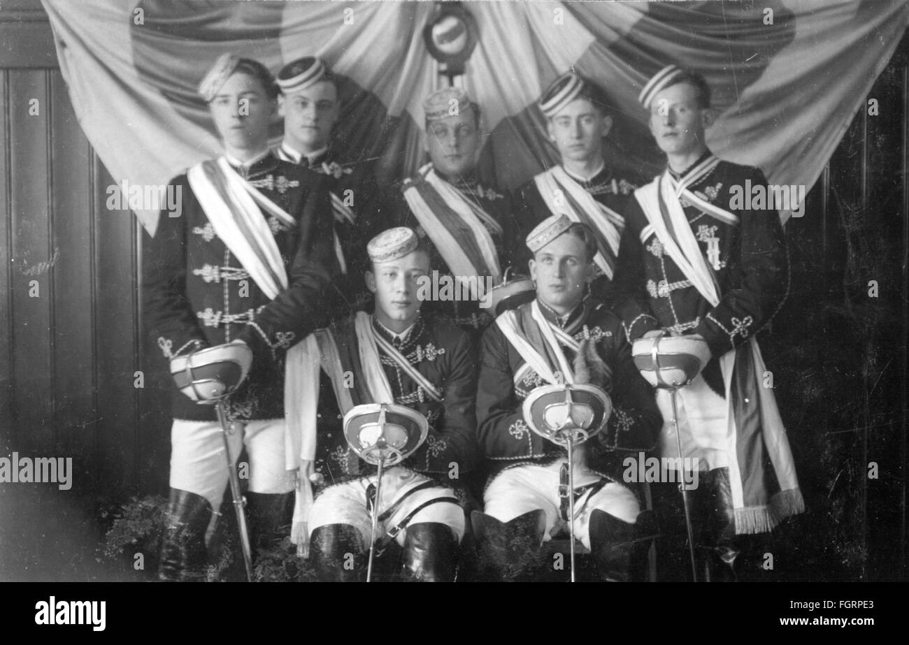 pedagogy, students, members of a student corporation in full gala ...