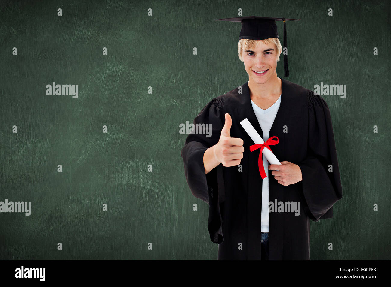 Composite image of happy teen guy celebrating graduation Stock Photo ...