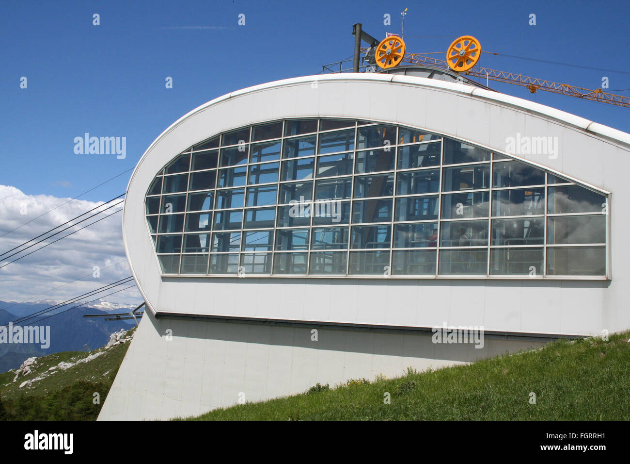 The modern Monte Baldo Cable-Car station high above Lake Garda in ...