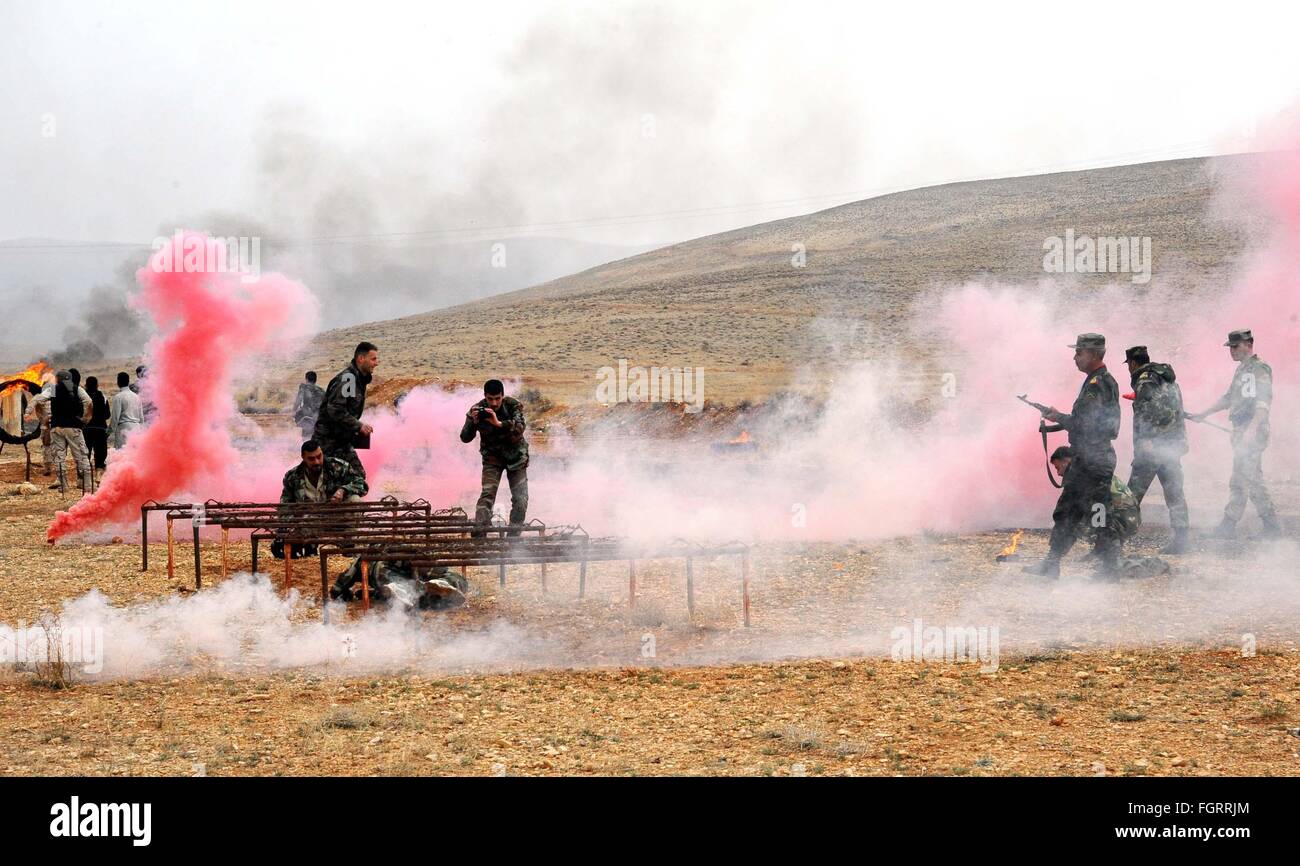 Damascus, Syria. 22nd Feb, 2016. A group of Syrian soldiers and pro ...
