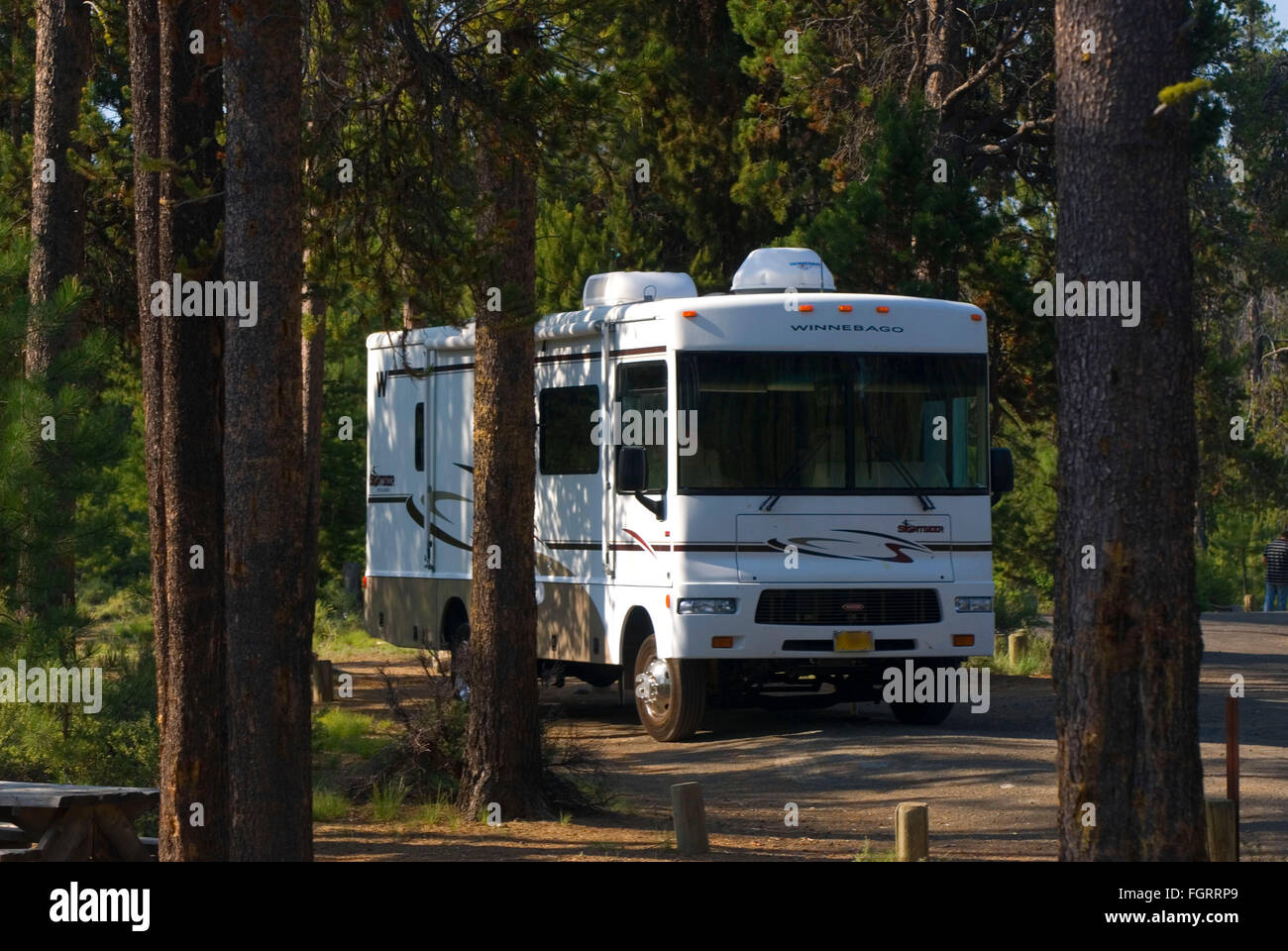 Motorhome in Fall River Campground, Deschutes National Forest, Oregon ...
