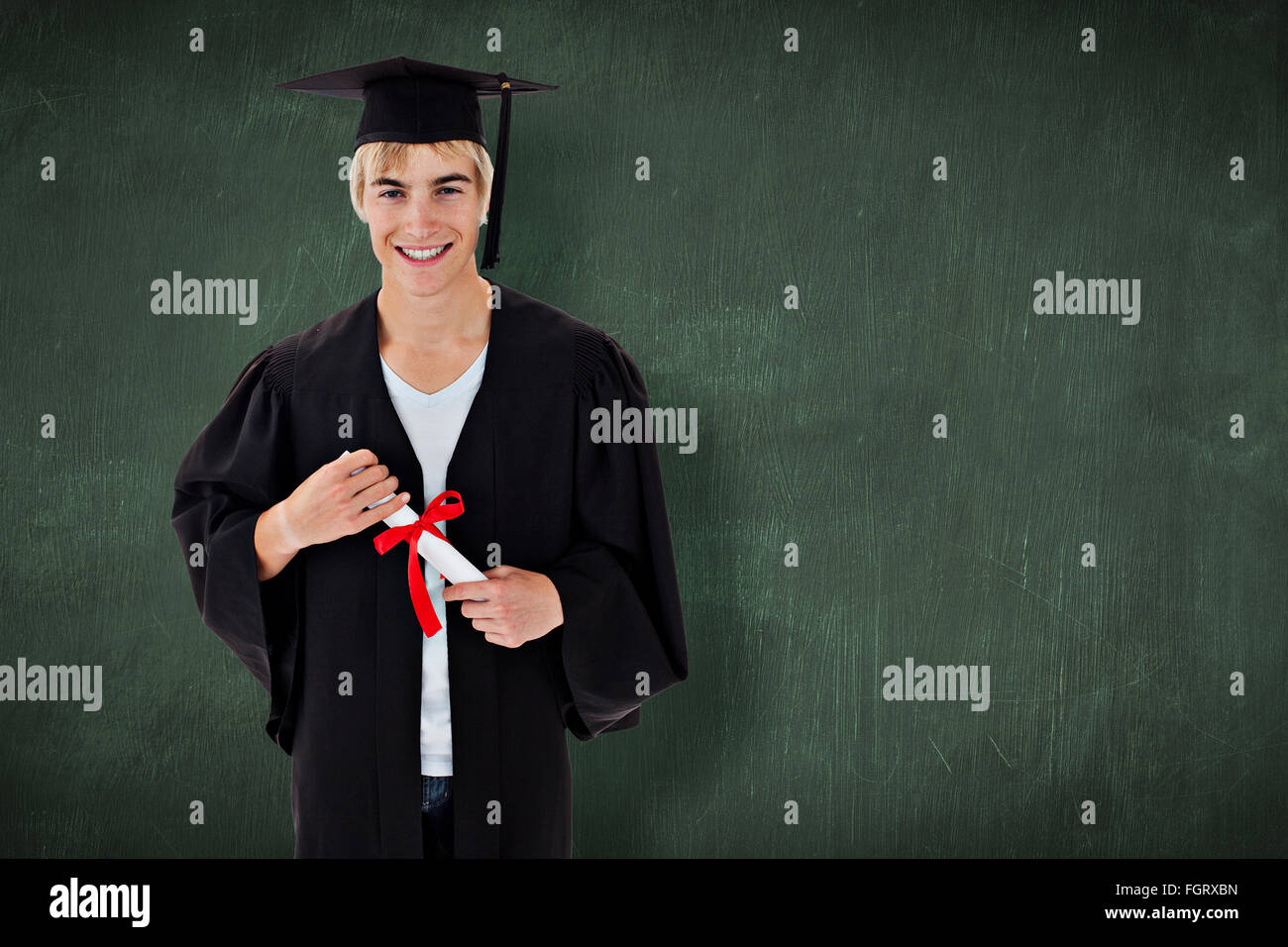 Composite image of teen guy celebrating graduation Stock Photo - Alamy