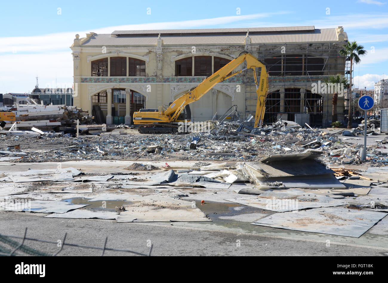 old dockside buildings being torn down, Valencia Spain Stock Photo - Alamy
