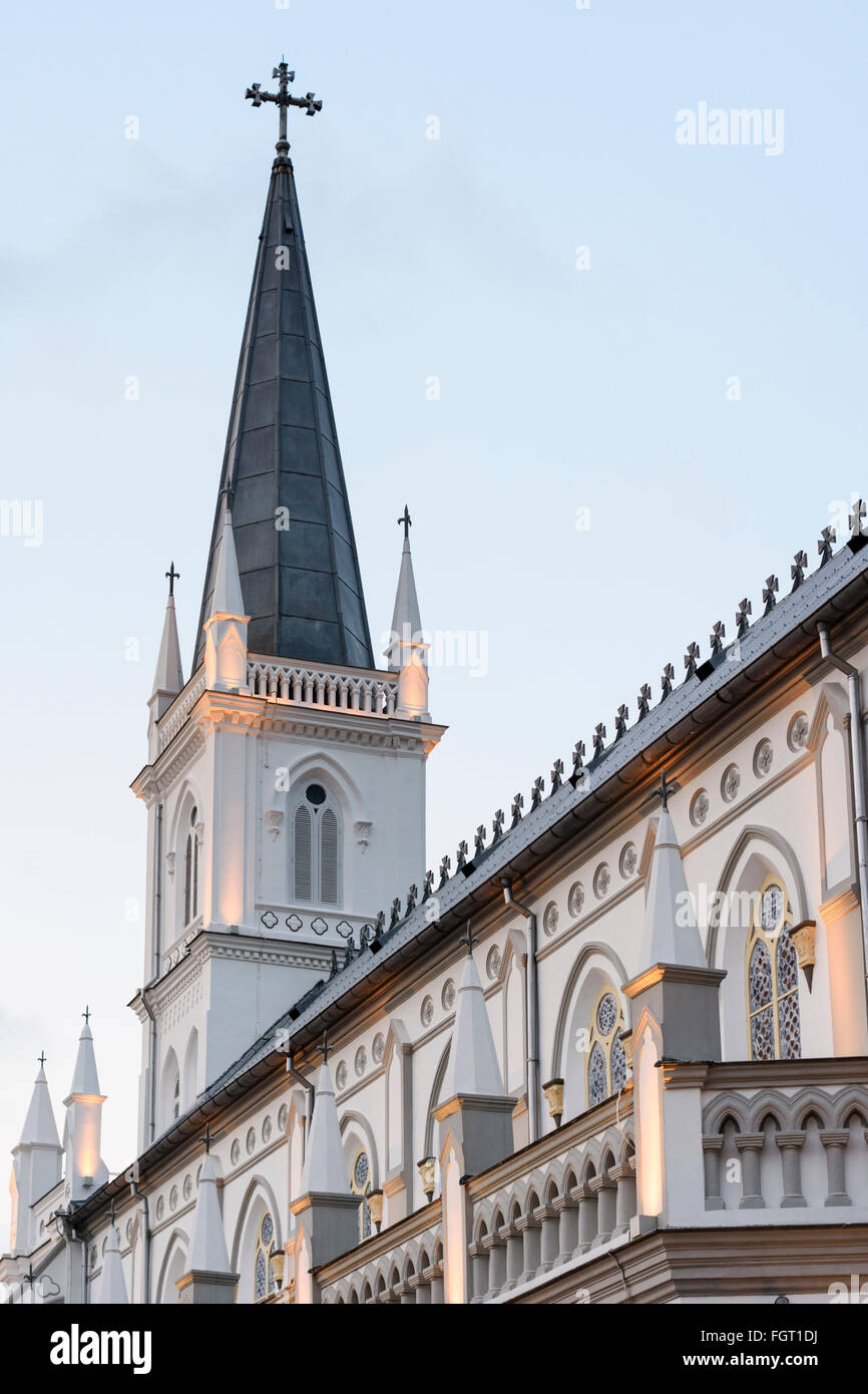 Gothic style spire detail of the CHIJMES complex, Singapore Stock Photo ...