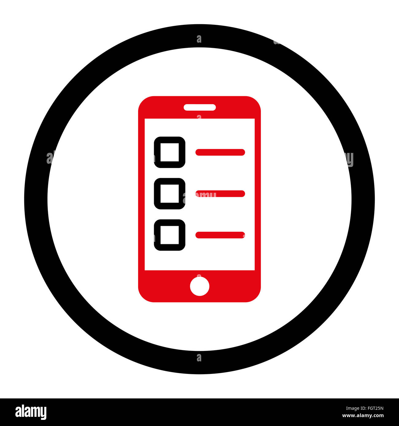 Mobile test flat intensive red and black colors rounded vector icon ...
