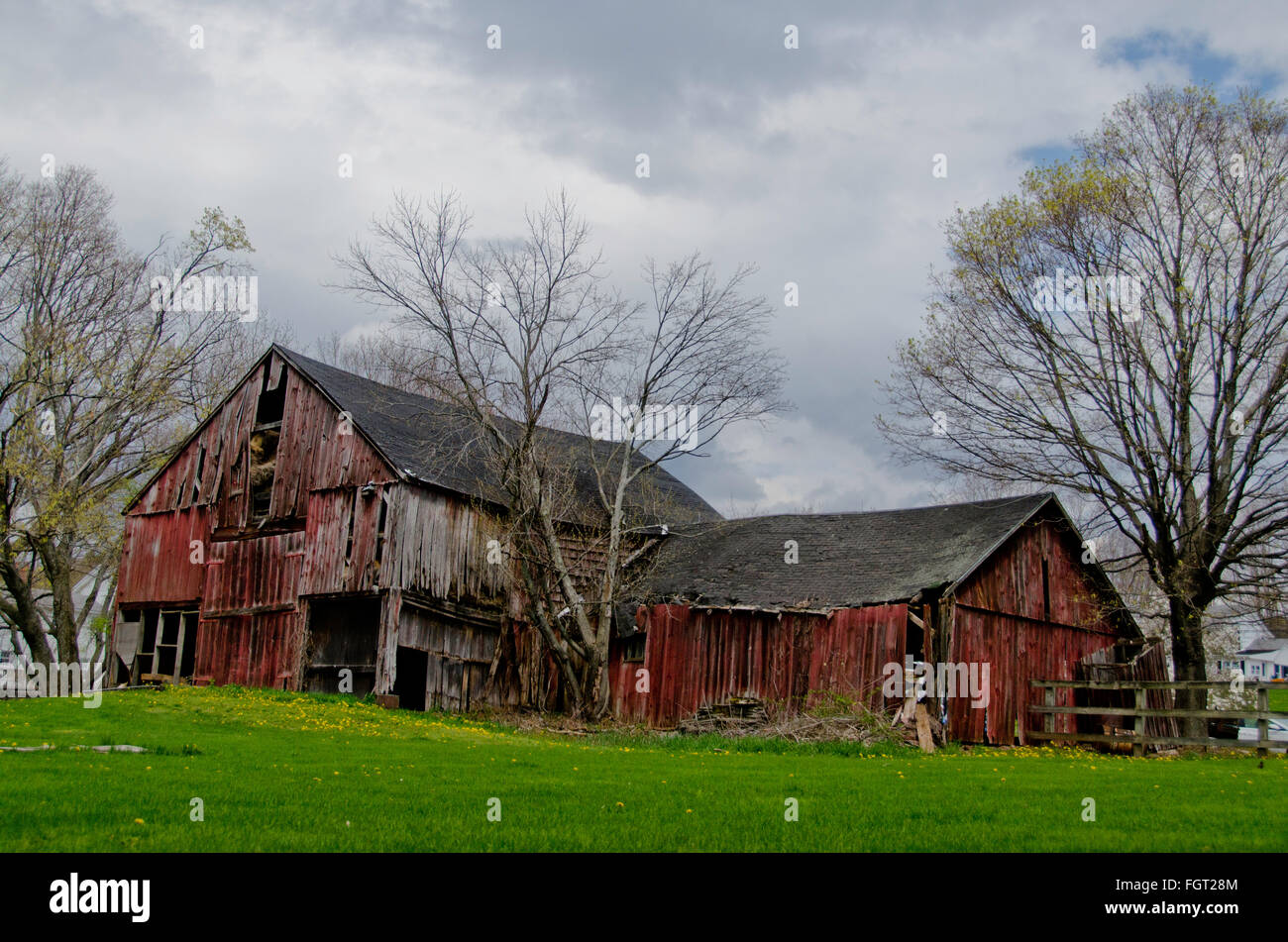 Old barn caving in Stock Photo - Alamy