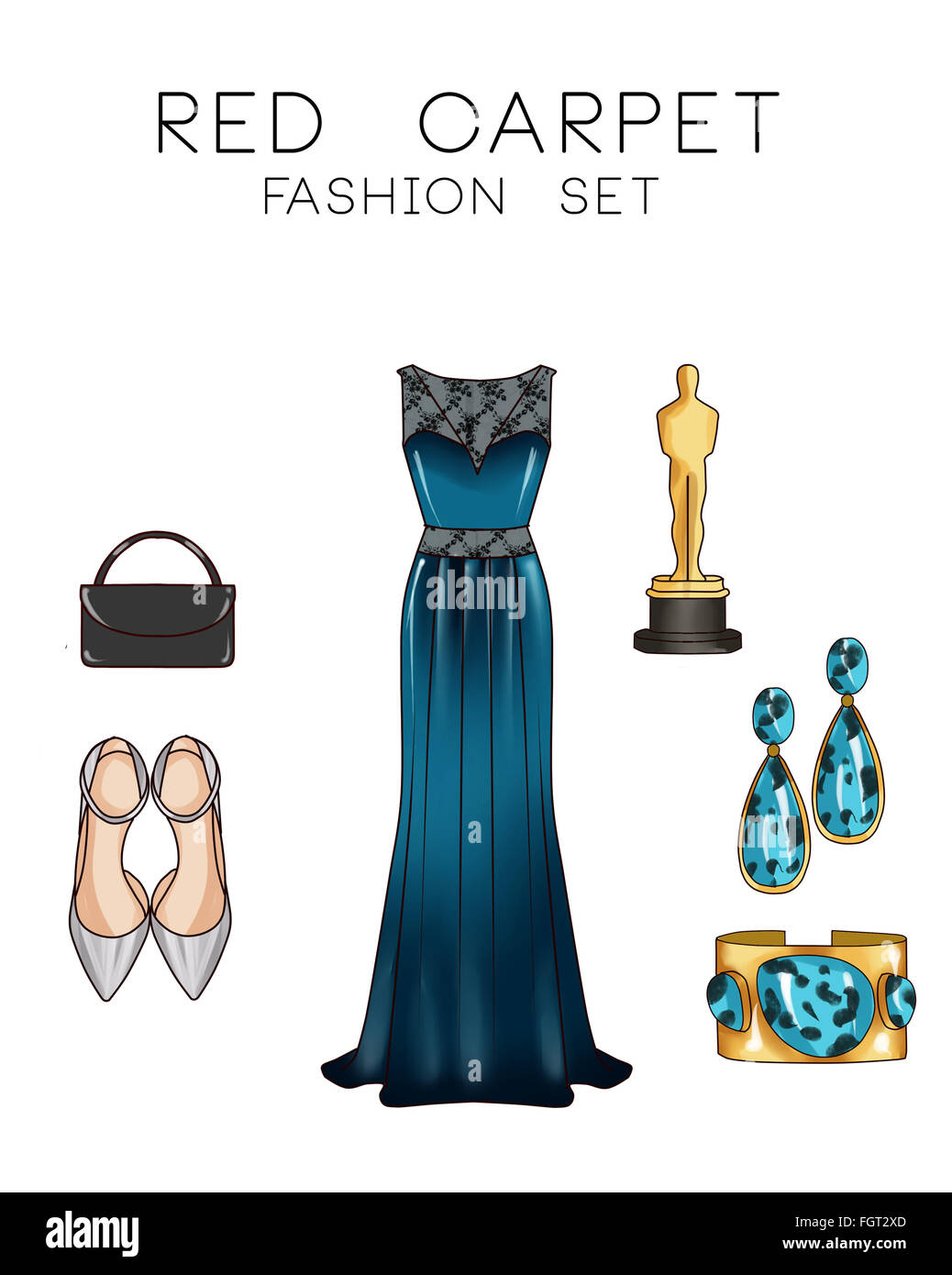 Fashion set of woman's clothes and accessories - Formal dress , shoes ...