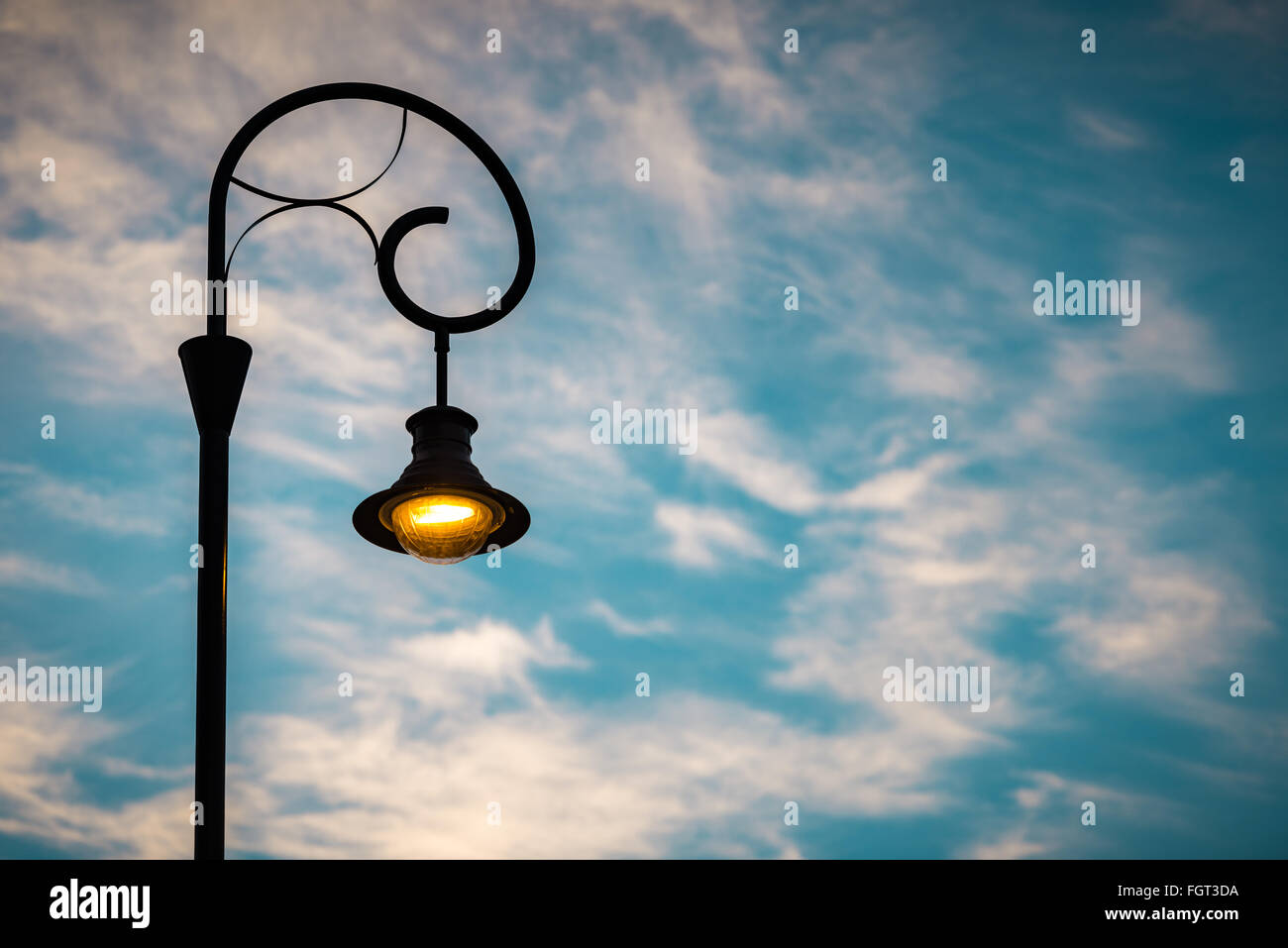 Street light at sunset in Budapest, Hungary, Europe. Yellow light of ...