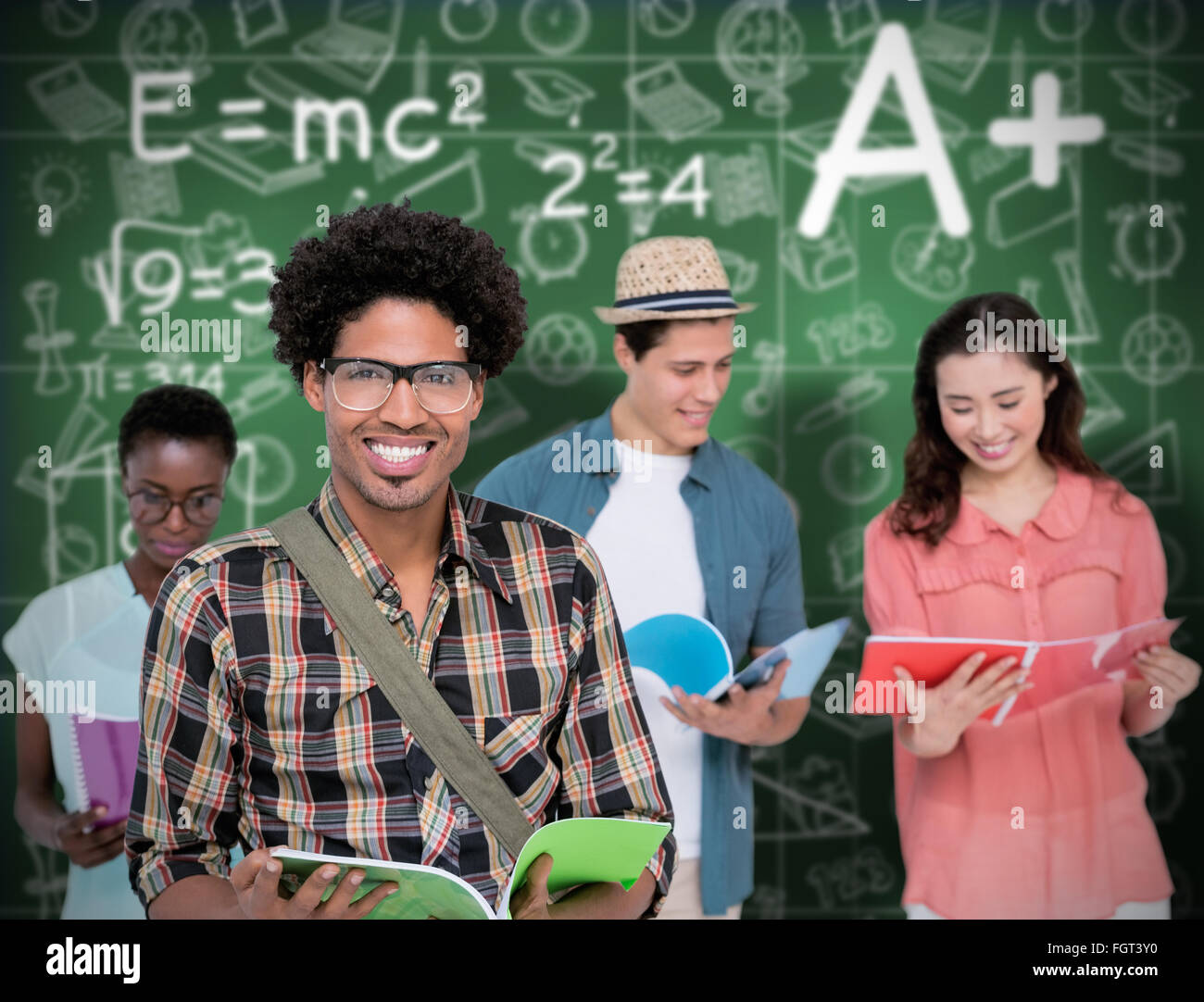 Composite image of stylish students smiling at camera together Stock ...
