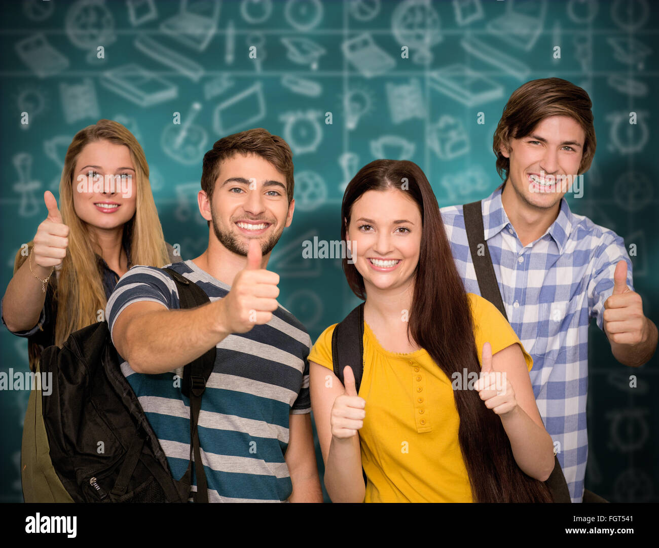 Happy students gesturing thumbs up hi-res stock photography and images ...