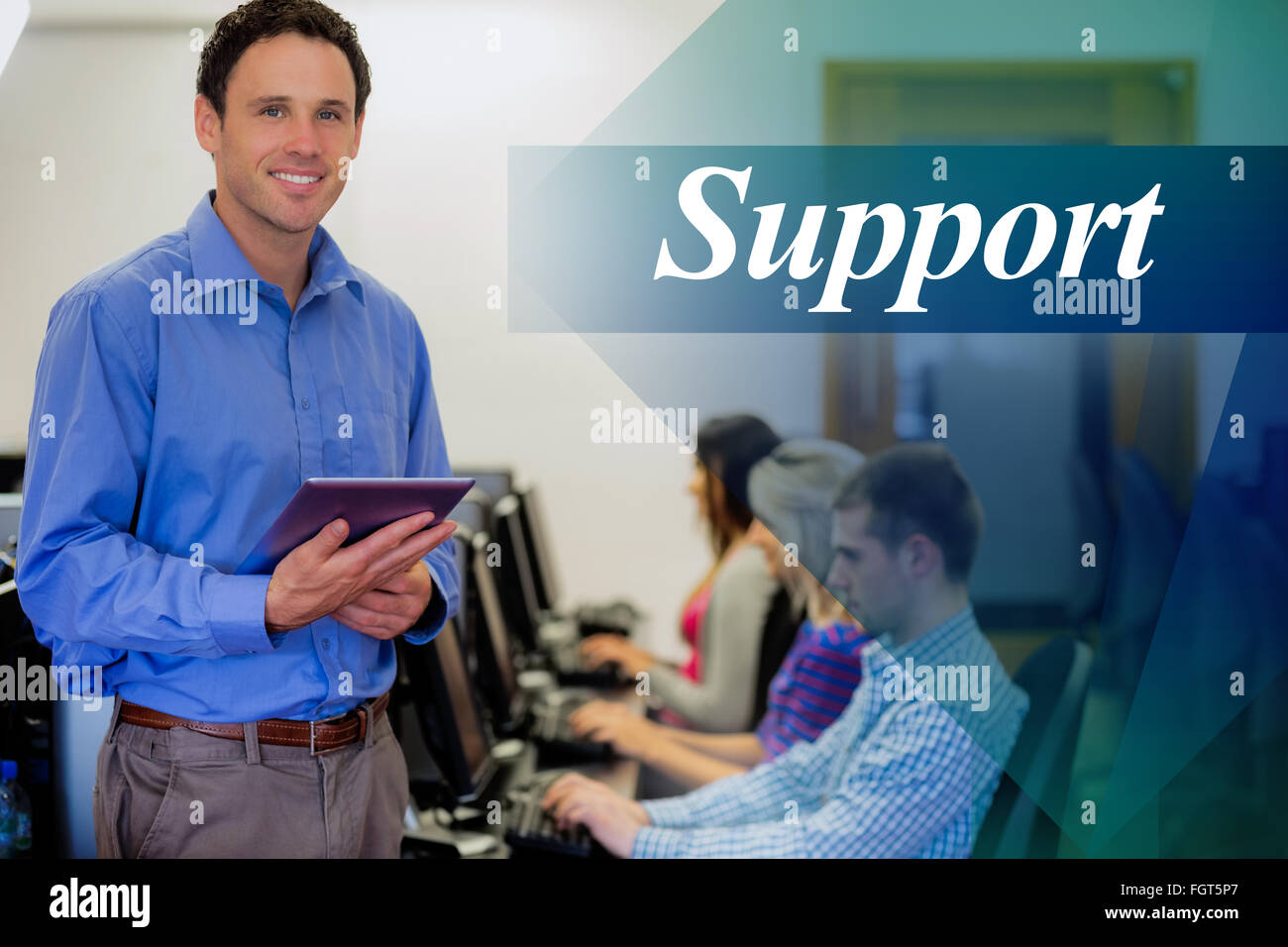 Support against teacher with students using computers in computer room ...