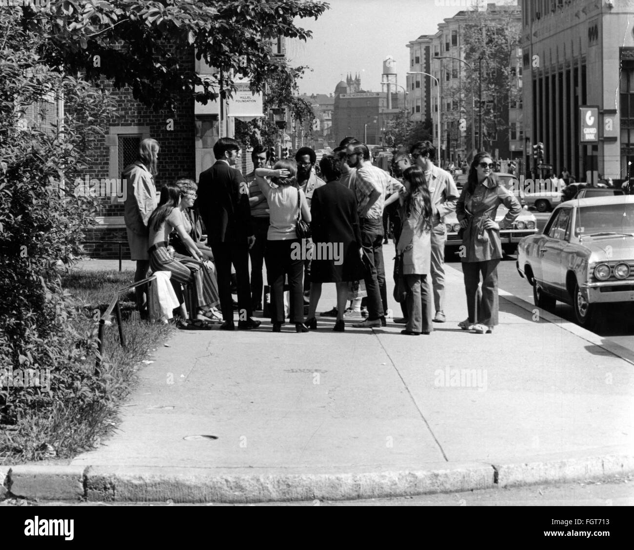 pedagogy, students, group of students in front of the building of the ...