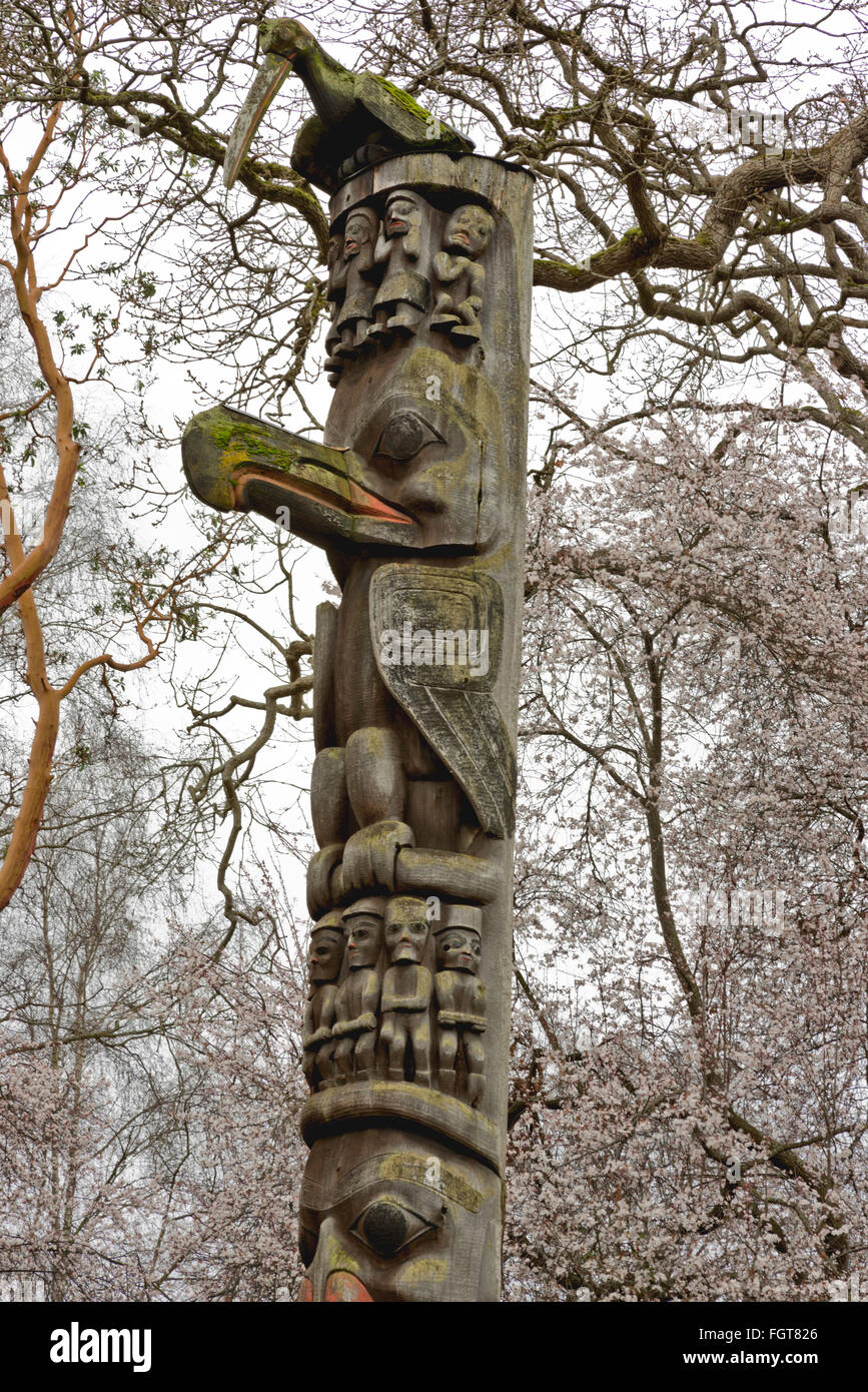 Top section view of beautiful totem pole,Victoria Stock Photo - Alamy