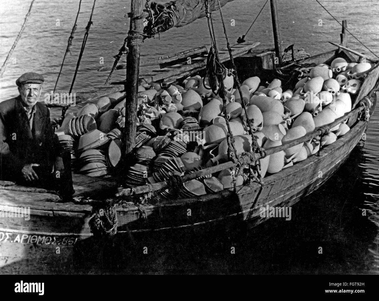 geography / travel, Greece, trade, merchant for ceramics on boat, 1950s ...
