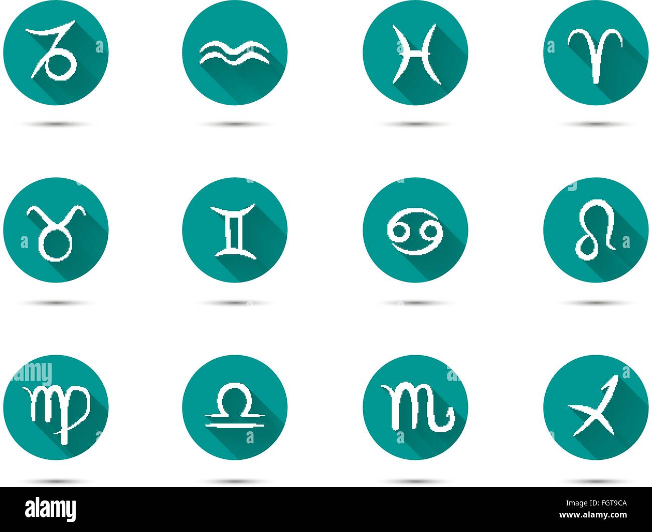 Set of zodiac flat icons with long shadow on green background Stock ...