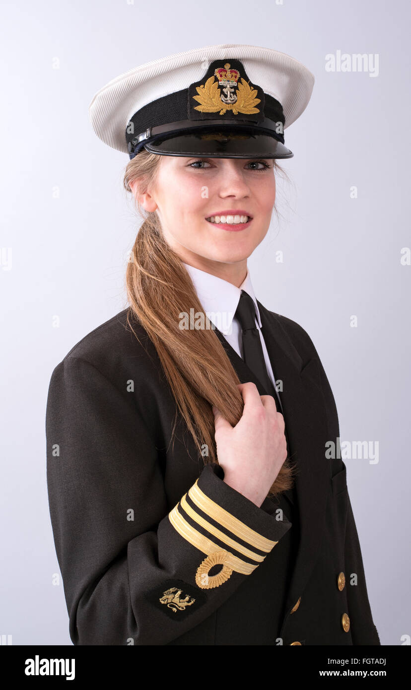 Portrait of a young female naval officer with long brown hair Stock ...