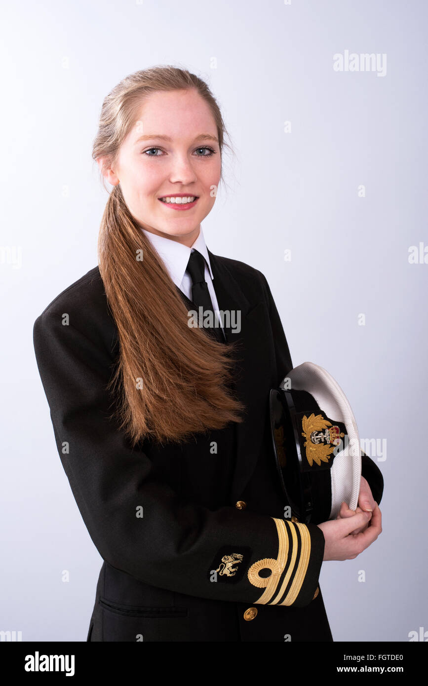 Portrait of a young female naval officer with long brown hair Stock ...