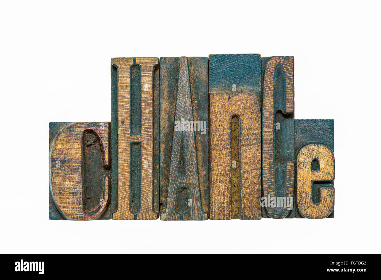 chance word made from mixed wooden letterpress type isolated on white ...