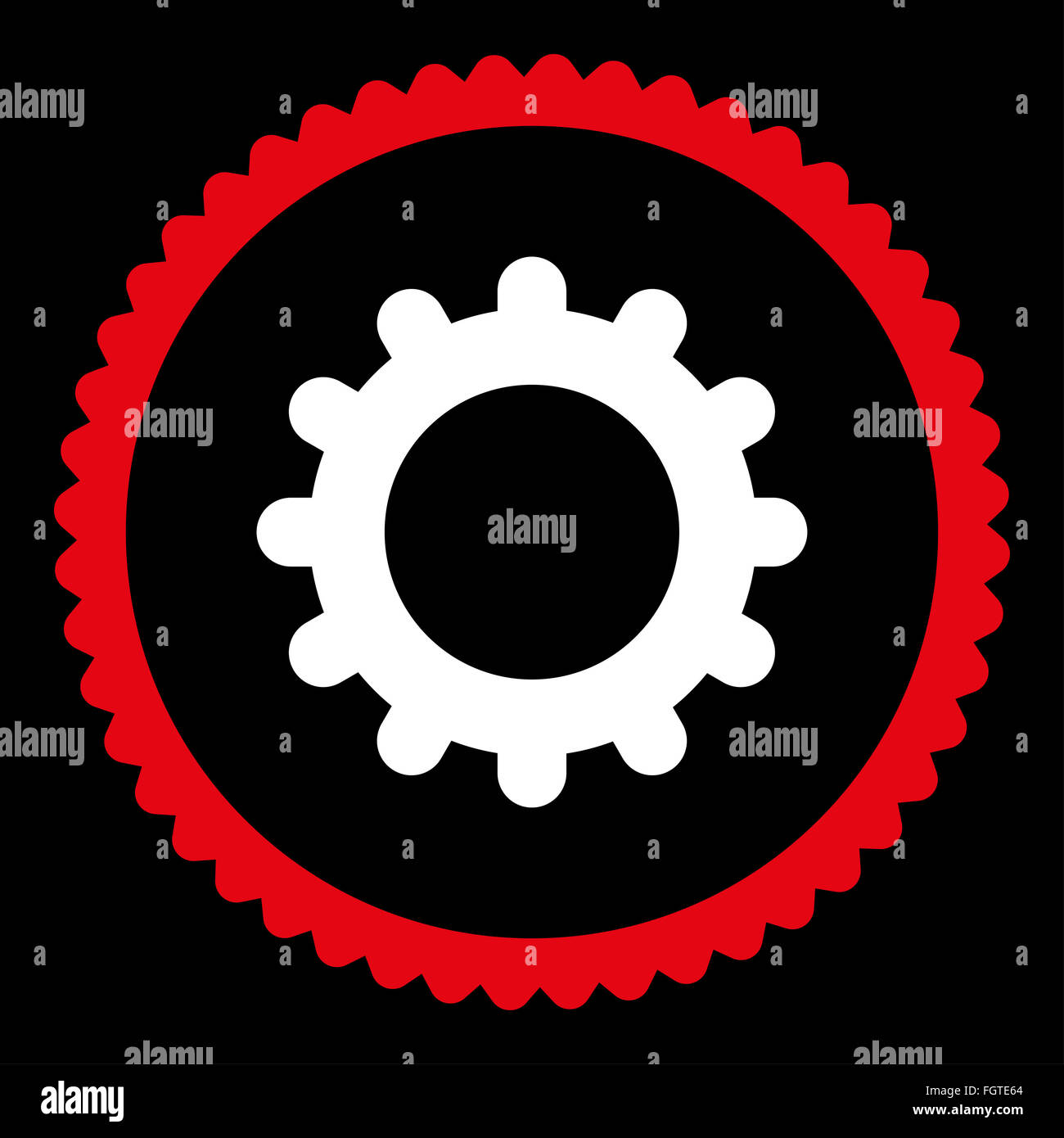 Gear flat red and white colors round stamp icon Stock Photo - Alamy