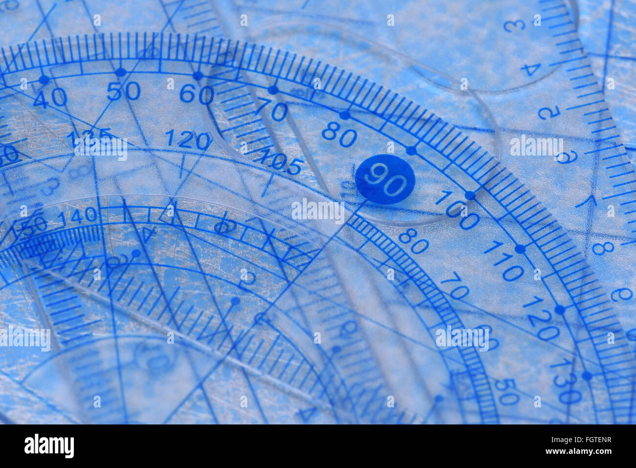 Transparent protractor, ruler and square measuring tools Stock Photo ...