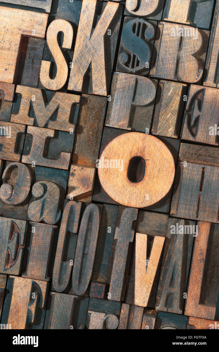 detailed letterpress wooden type letters background Stock Photo - Alamy