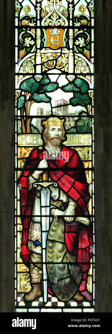 King Edwin of Northumbria, Saxon King, Kings, stained glass window by J ...