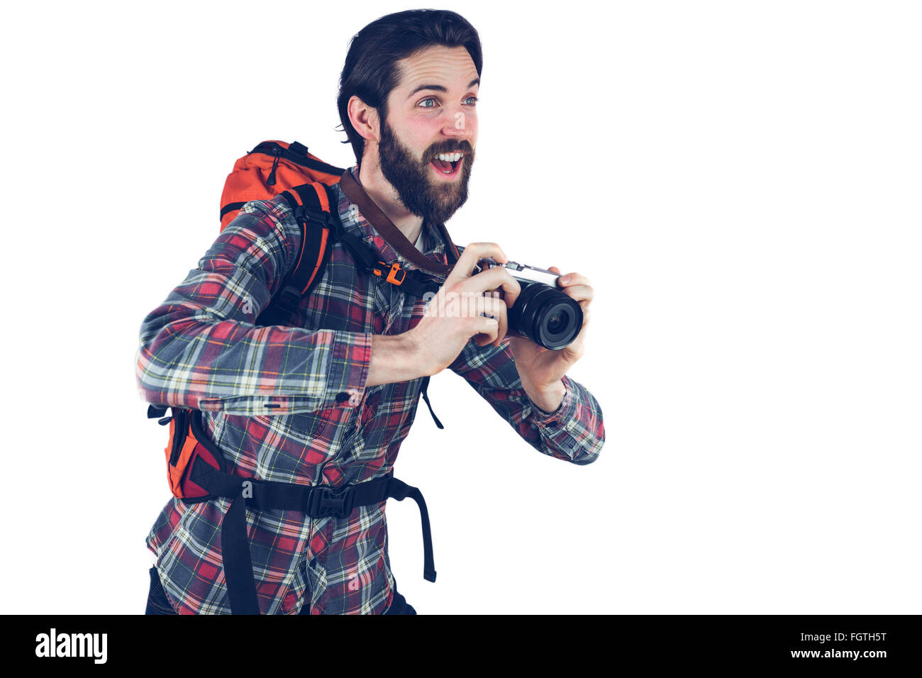 Smiling explorer taking picture hi-res stock photography and images - Alamy