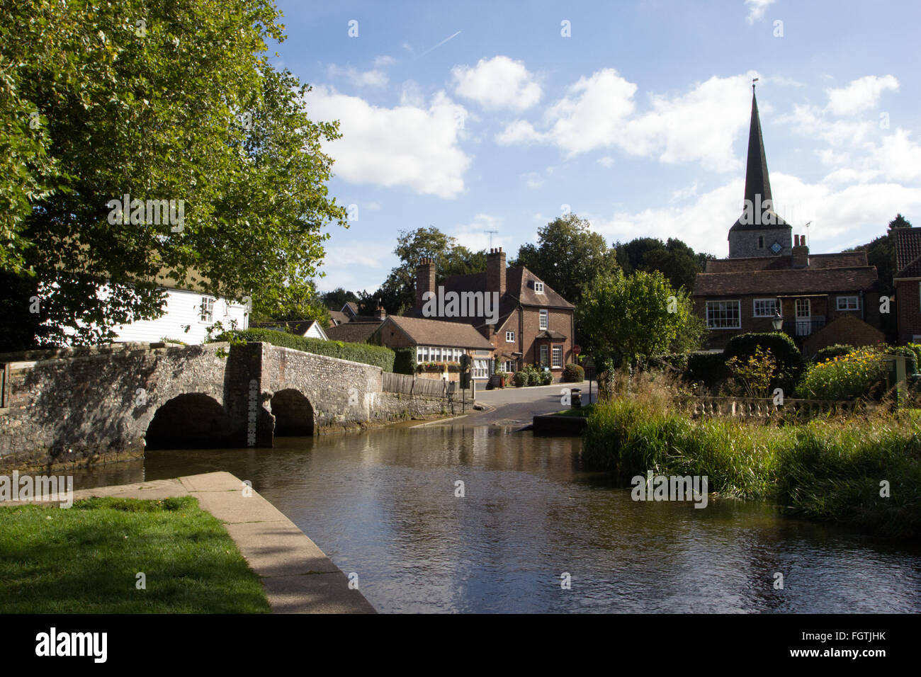 The ford and humpback bridge over the river Darent in Eynsford, Kent ...