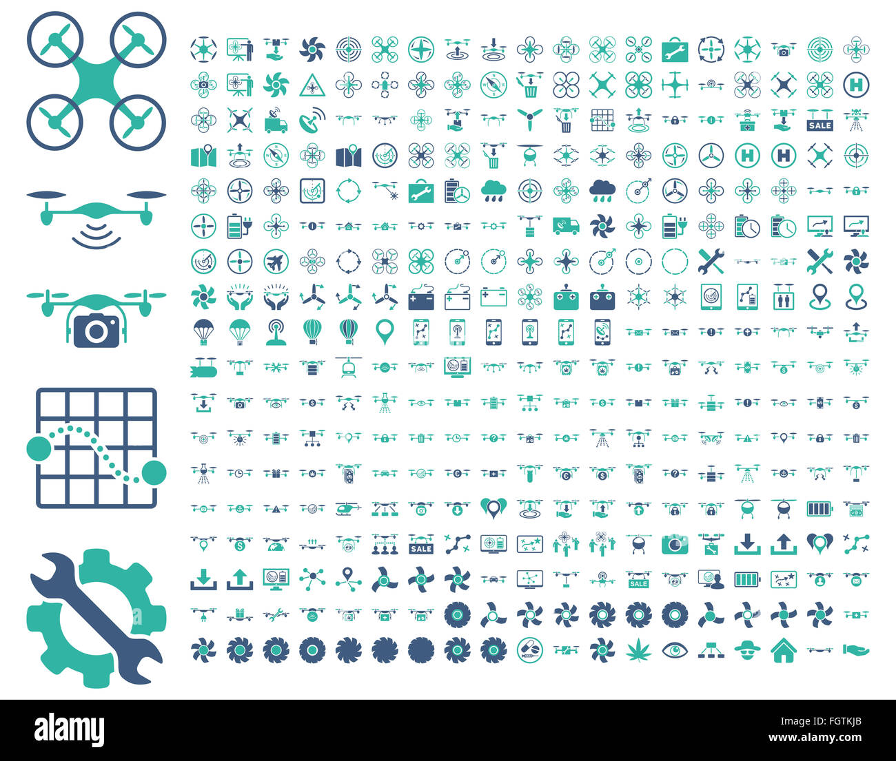Air drones and quadcopter tools icons Stock Photo - Alamy