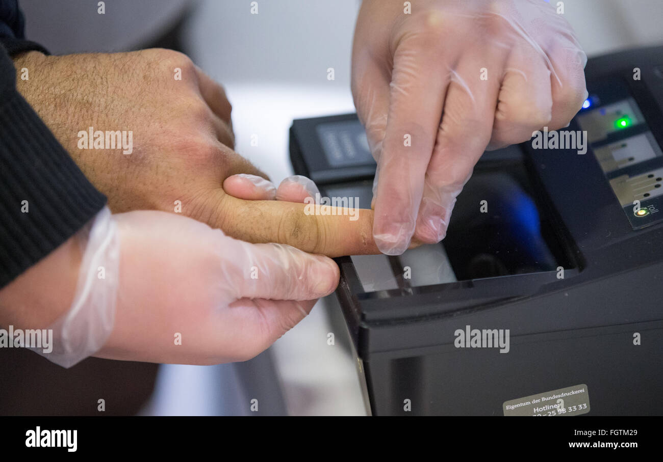 Herford, Germany. 22nd Feb, 2016. The fingerprints of a refugee are ...