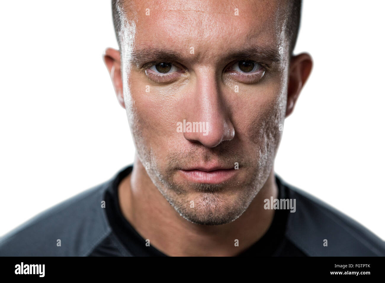Close-up portrait of serious rugby player Stock Photo - Alamy