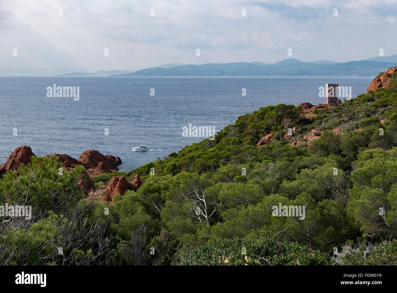 tower on Ile d'Or, Peninsula Le Dramont, Agay, Saint-Raphaël, Dep. Var ...