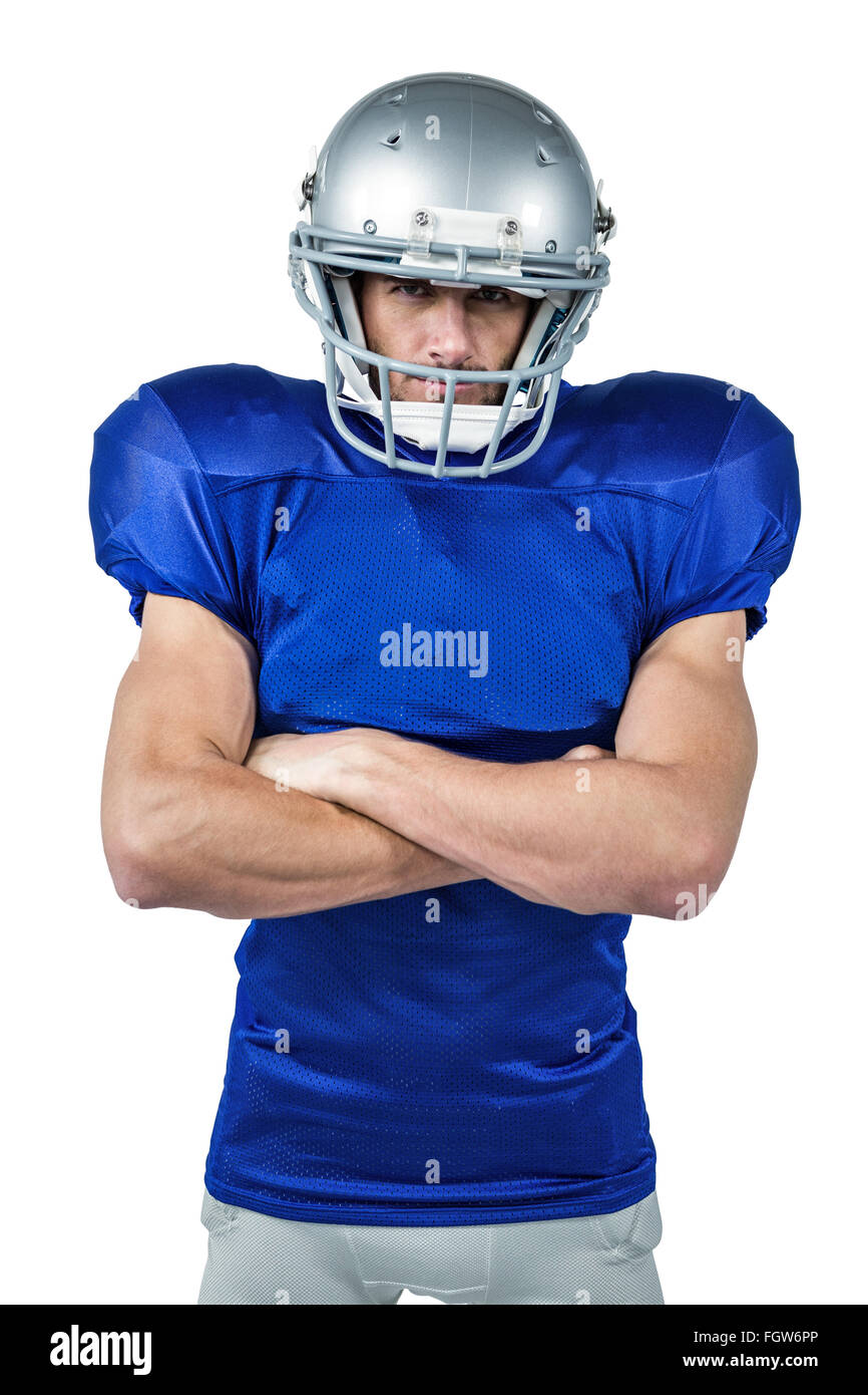 Portrait of American football player with arms crossed Stock Photo - Alamy