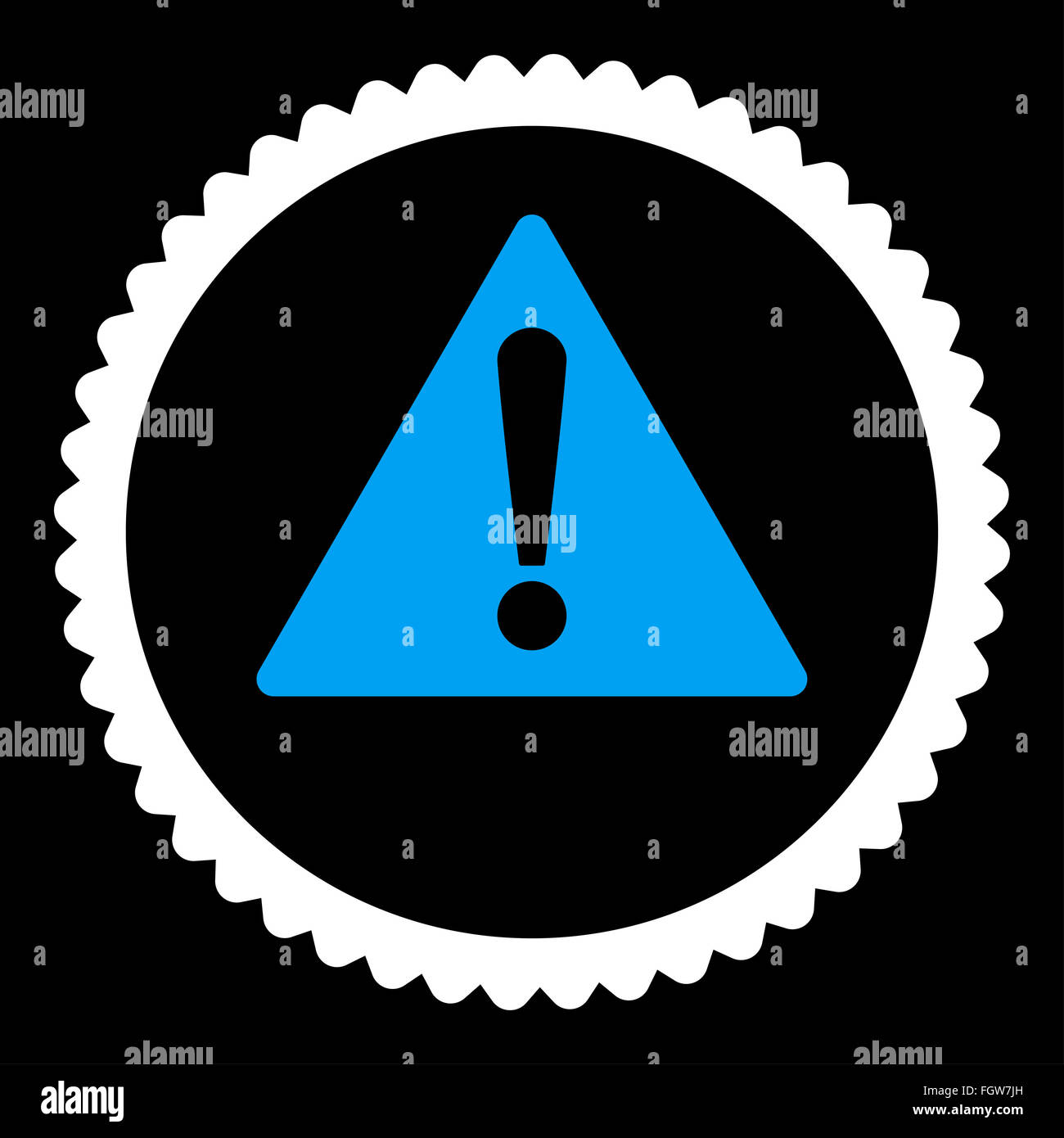 Warning flat blue and white colors round stamp icon Stock Photo - Alamy