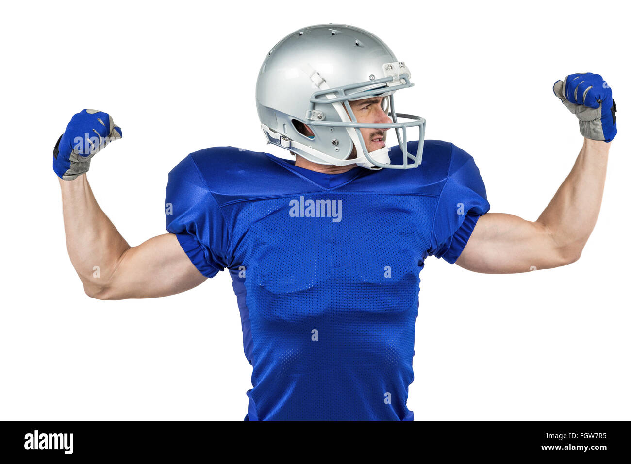 American football player flexing muscles Stock Photo - Alamy