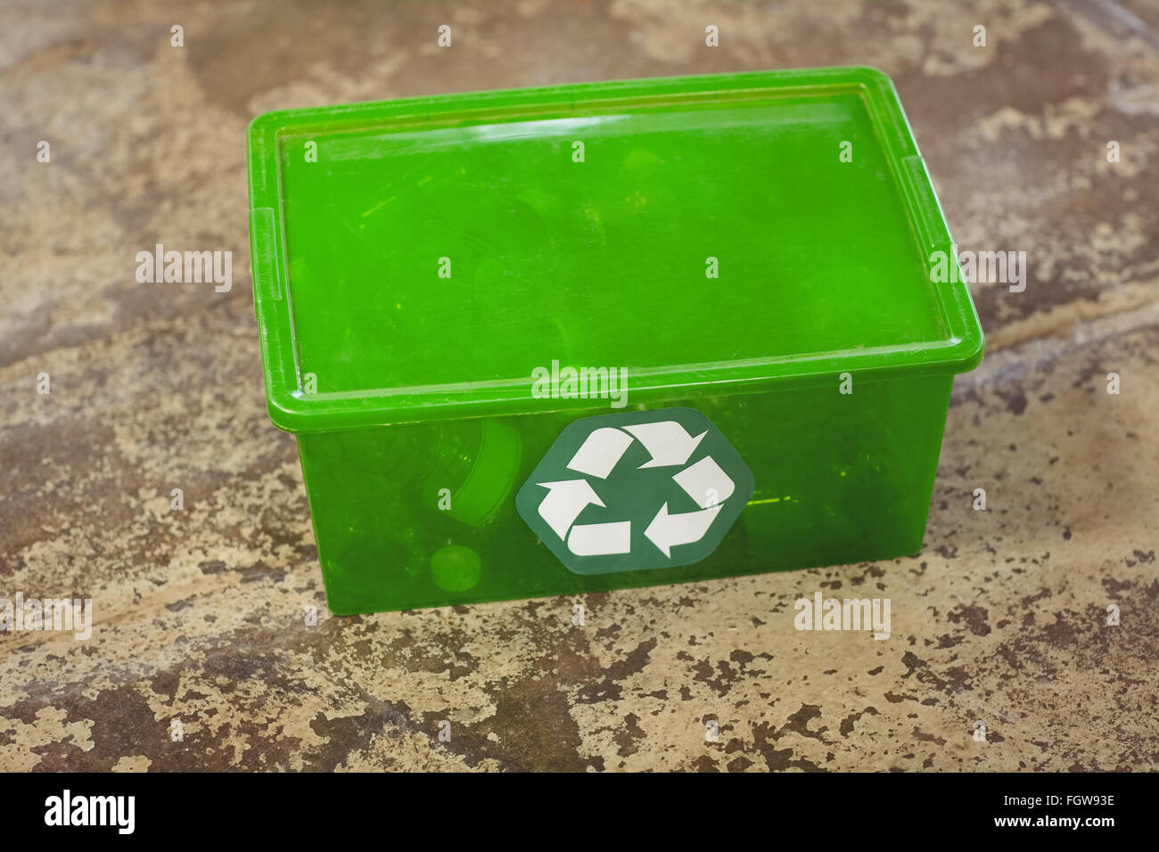 Recycling sign on plastic box Stock Photo - Alamy