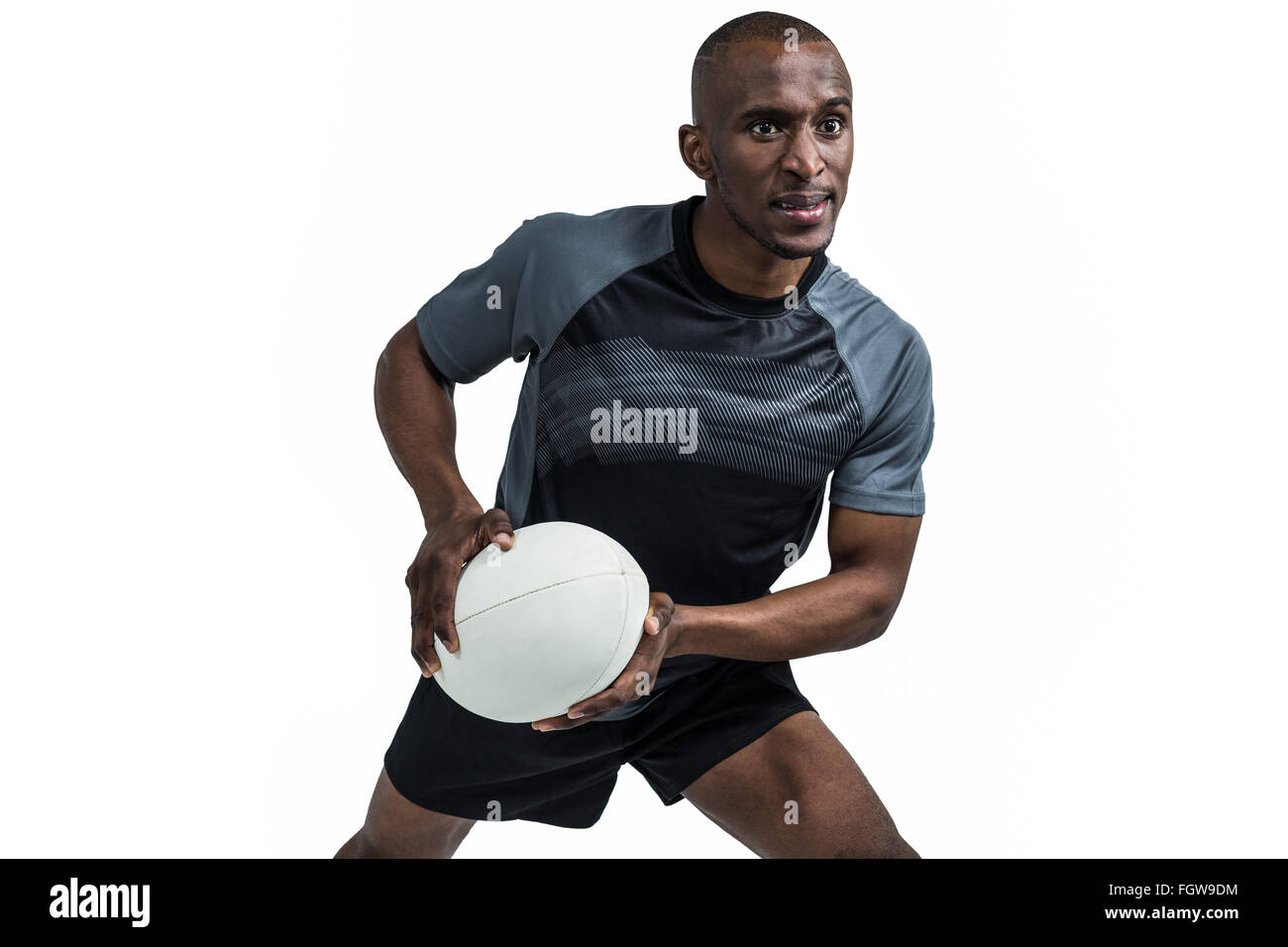 Rugby player in position to throw ball Stock Photo - Alamy