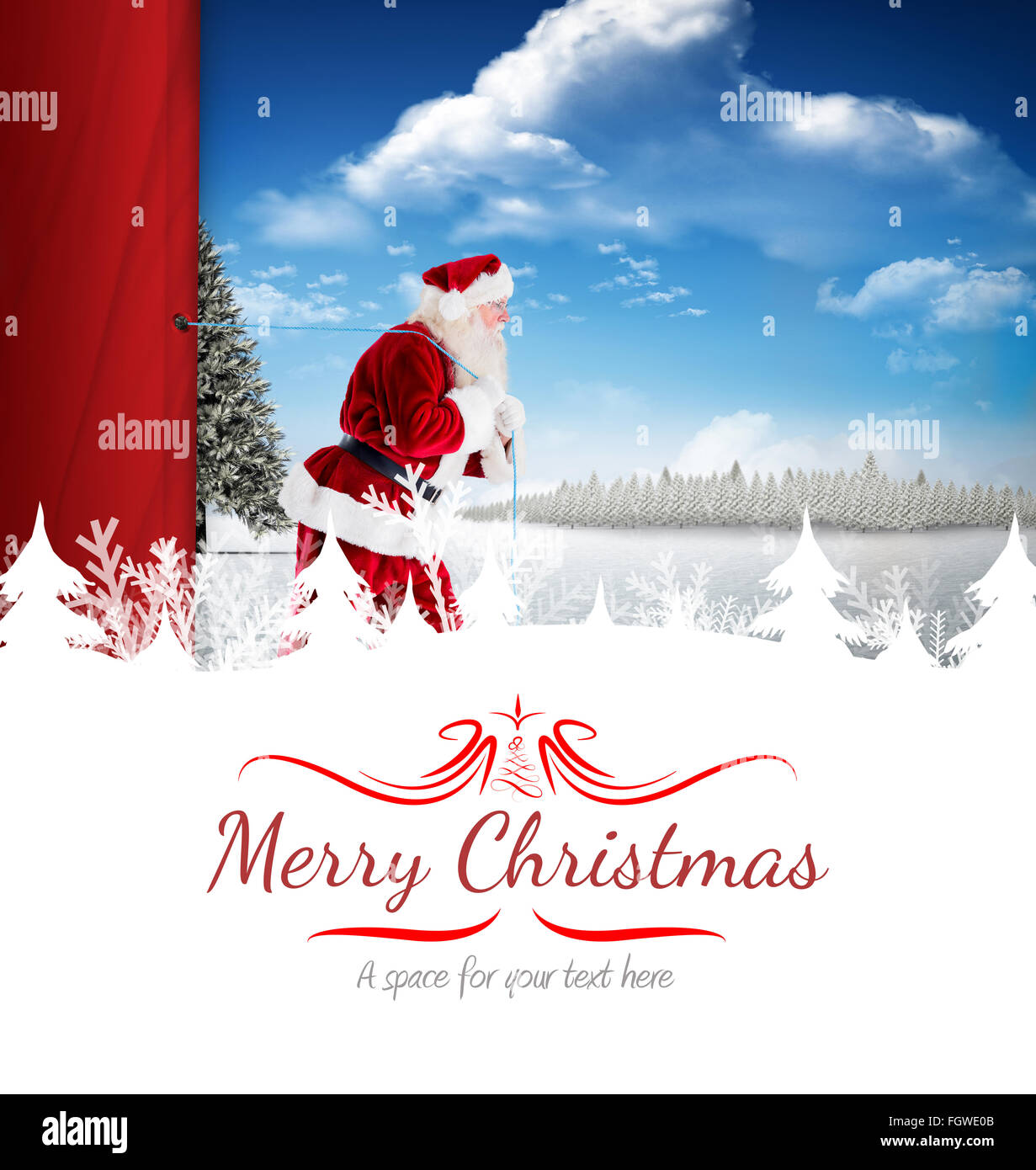 Composite image of santa claus pulling a rope Stock Photo - Alamy