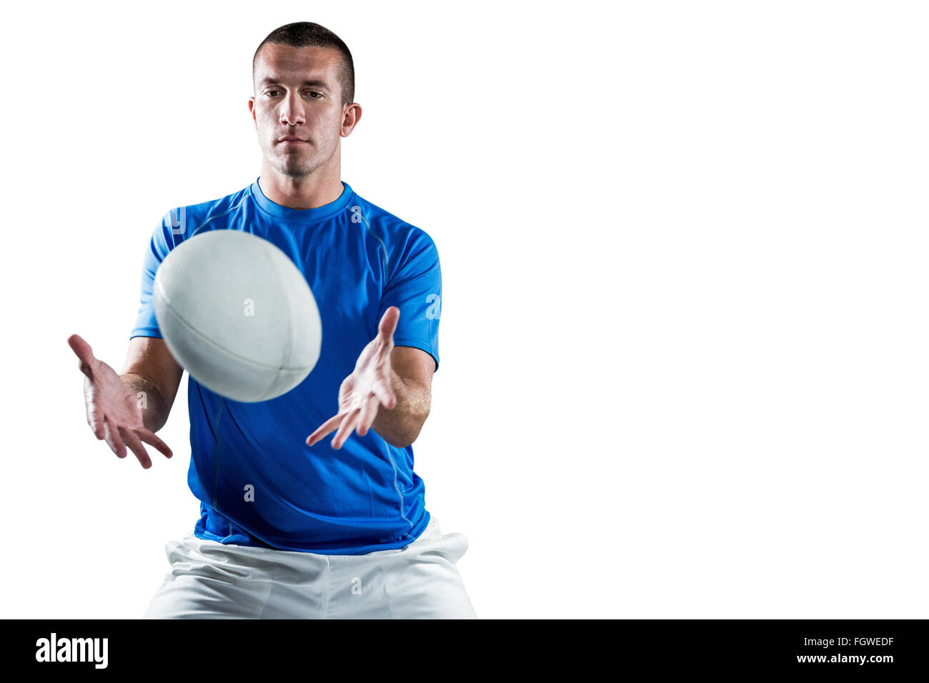 Rugby player trying to catch the ball Stock Photo - Alamy