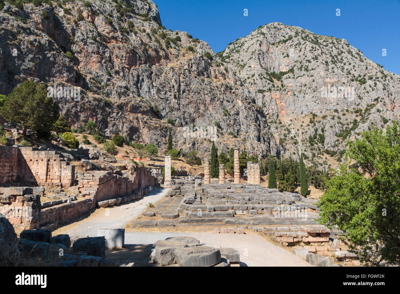 Ancient Delphi, Phocis, Greece. Remains of the Temple of Apollo. Today ...