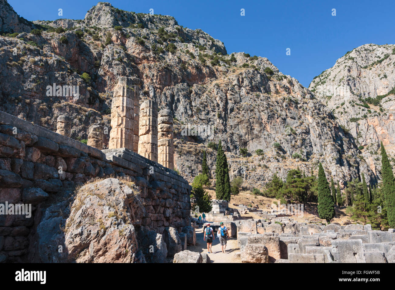 Ancient Delphi, Phocis, Greece. Remains of the Temple of Apollo. Today ...