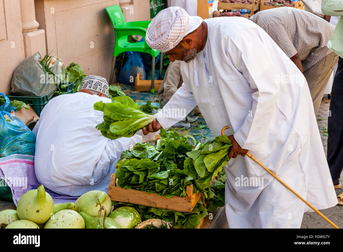 Omani Men Shopping In The Vegetable Market, Nizwa, Ad Dakhiliyah Region ...