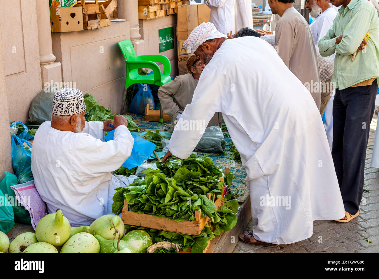 Omani Men Shopping In The Vegetable Market, Nizwa, Ad Dakhiliyah Region ...