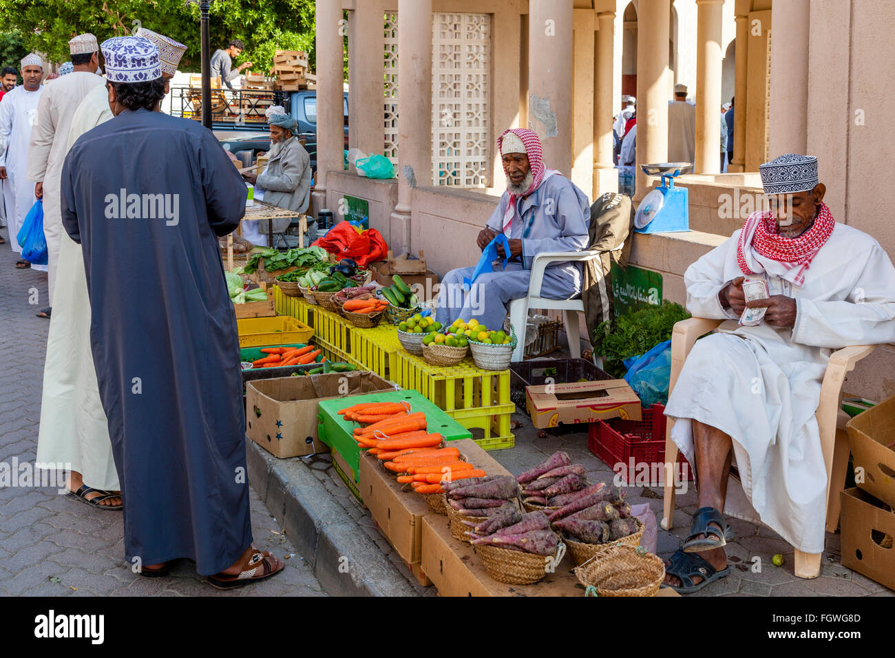 Omani Men Shopping In The Vegetable Market, Nizwa, Ad Dakhiliyah Region ...