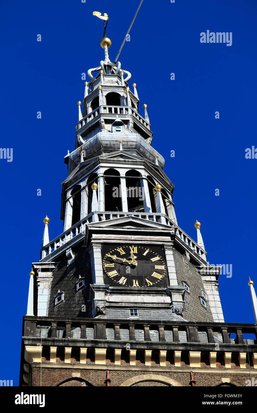 Clock tower of the Oude Kerk, Old Church, Amsterdam, Netherlands Stock ...